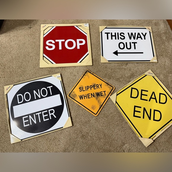 Art | Set Of 5 Street Signs Garage Boys Bedroom Man Cave Stop Do Not ...